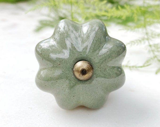 Sage Green Melon Knob, Traditional Knob, Flower Knob, Dresser Knob, Cabinet Knob, Flower Knob ...