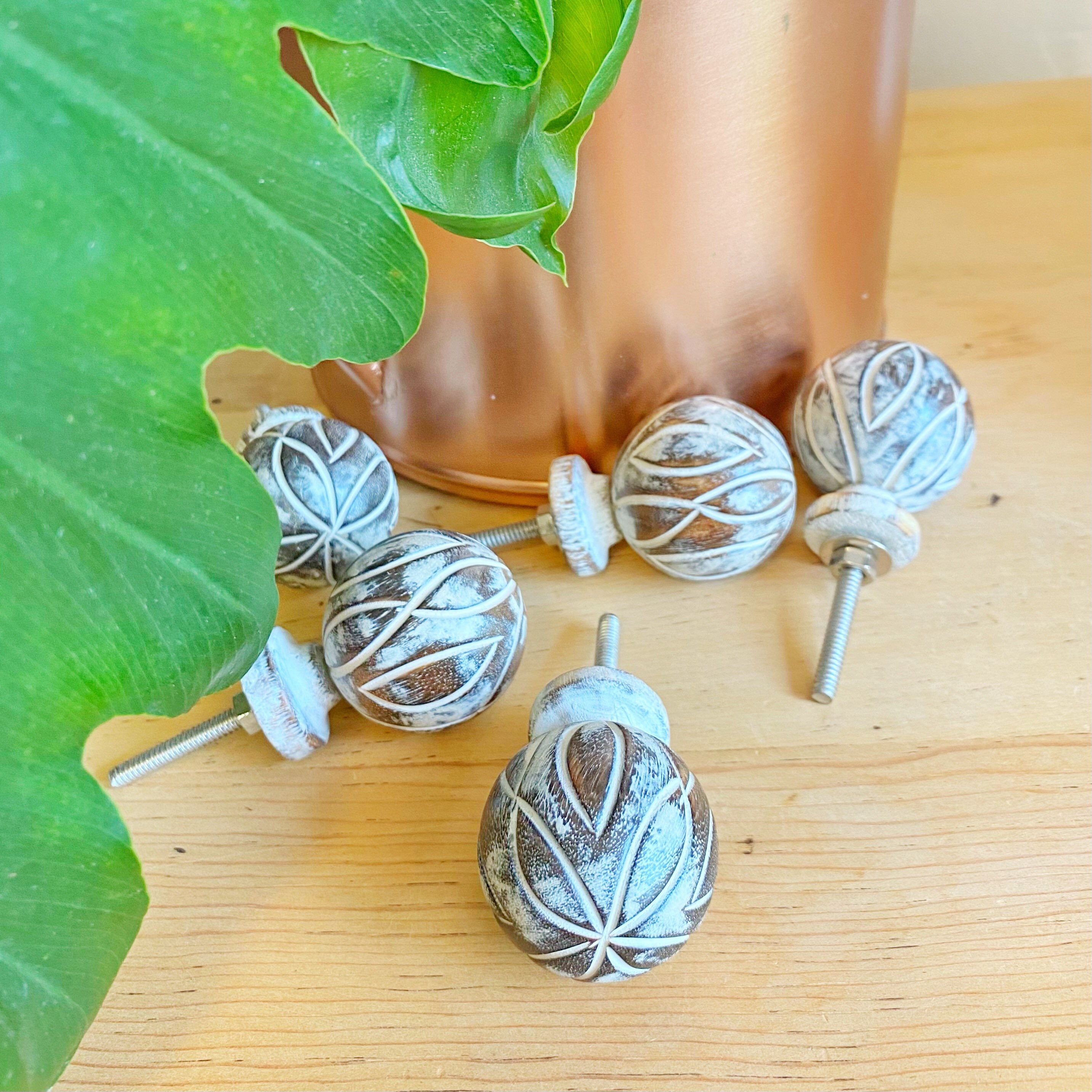 Round Wooden Knob Boho Knob Wooden Knob Carved Wooden Knob - Etsy