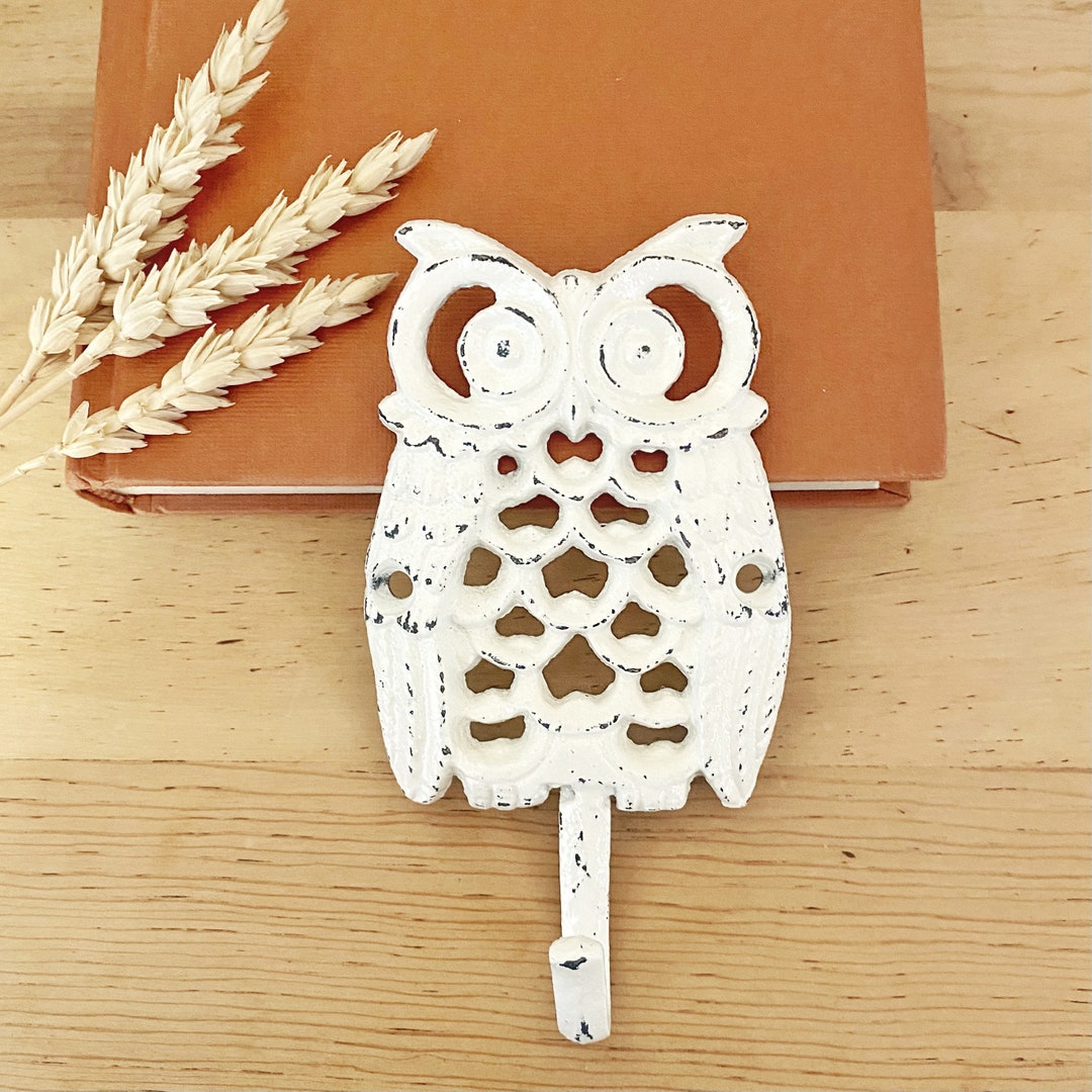 Metal Owl Hook, Whimsical Distressed Decor, Almond Cream & Sea Green - Etsy