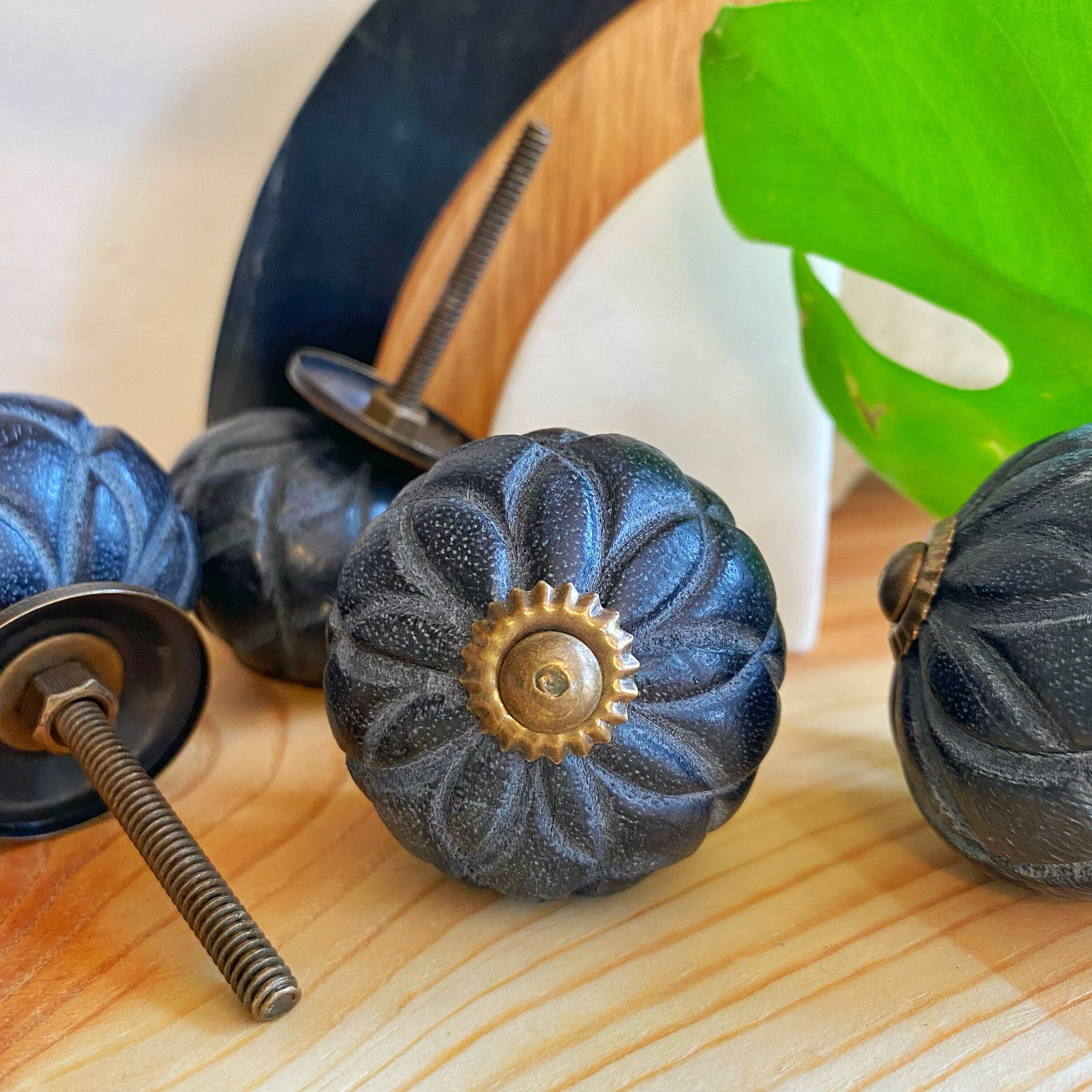 Charcoal Black Knob Black Wooden Knob Boho Knob Round Knob - Etsy