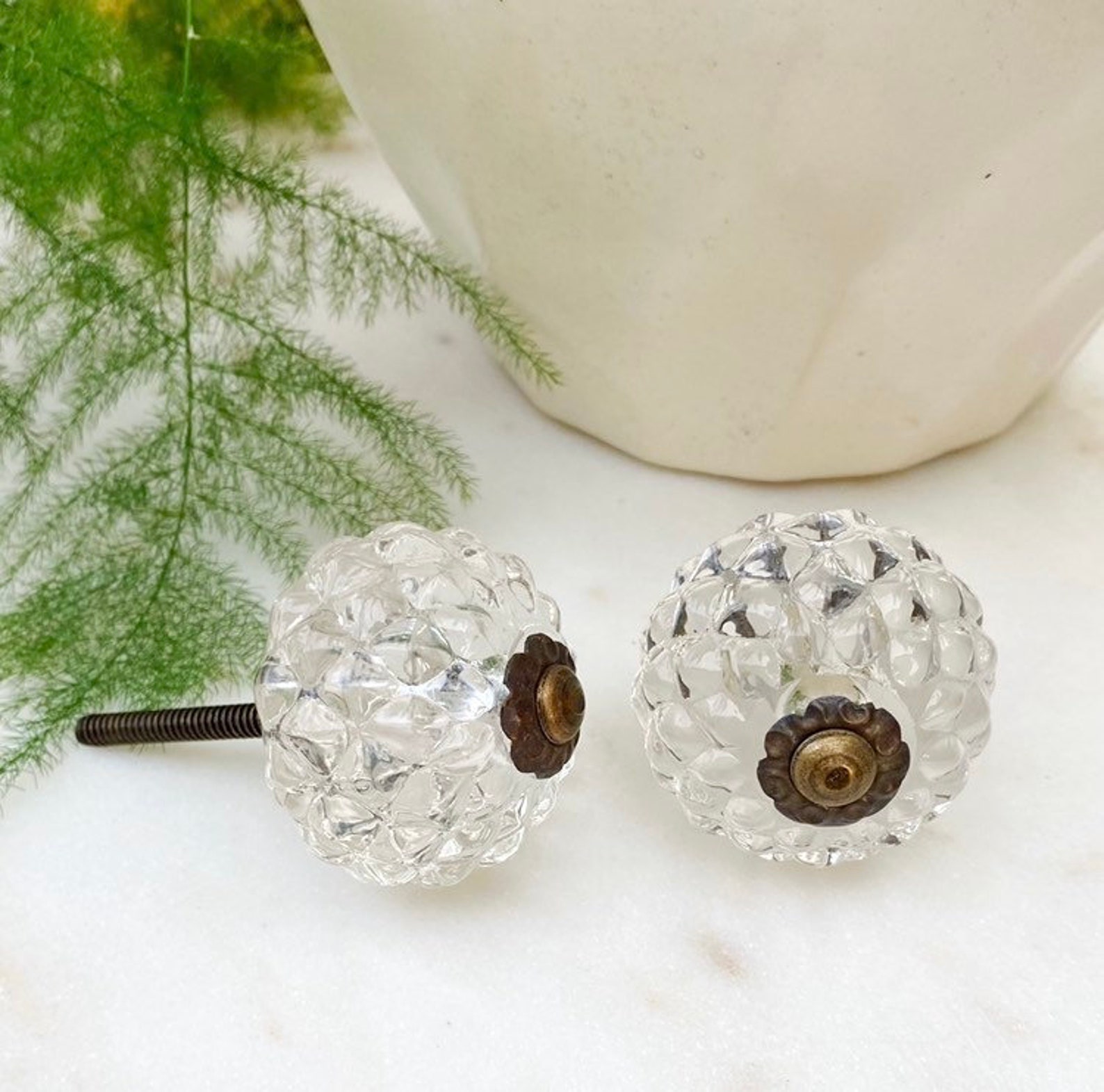 Glass Knob Round Glass Knob Clear Glass Knob Faceted Round - Etsy