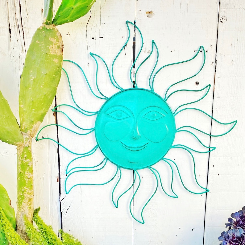 Metal Garden Sun Face, Copper & Teal Outdoor Decor (31 Inch) - Etsy