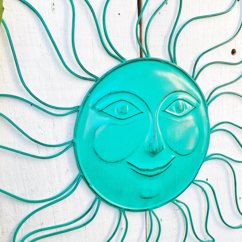 Metal Garden Sun Face, Copper & Teal Outdoor Decor (31 Inch) - Etsy