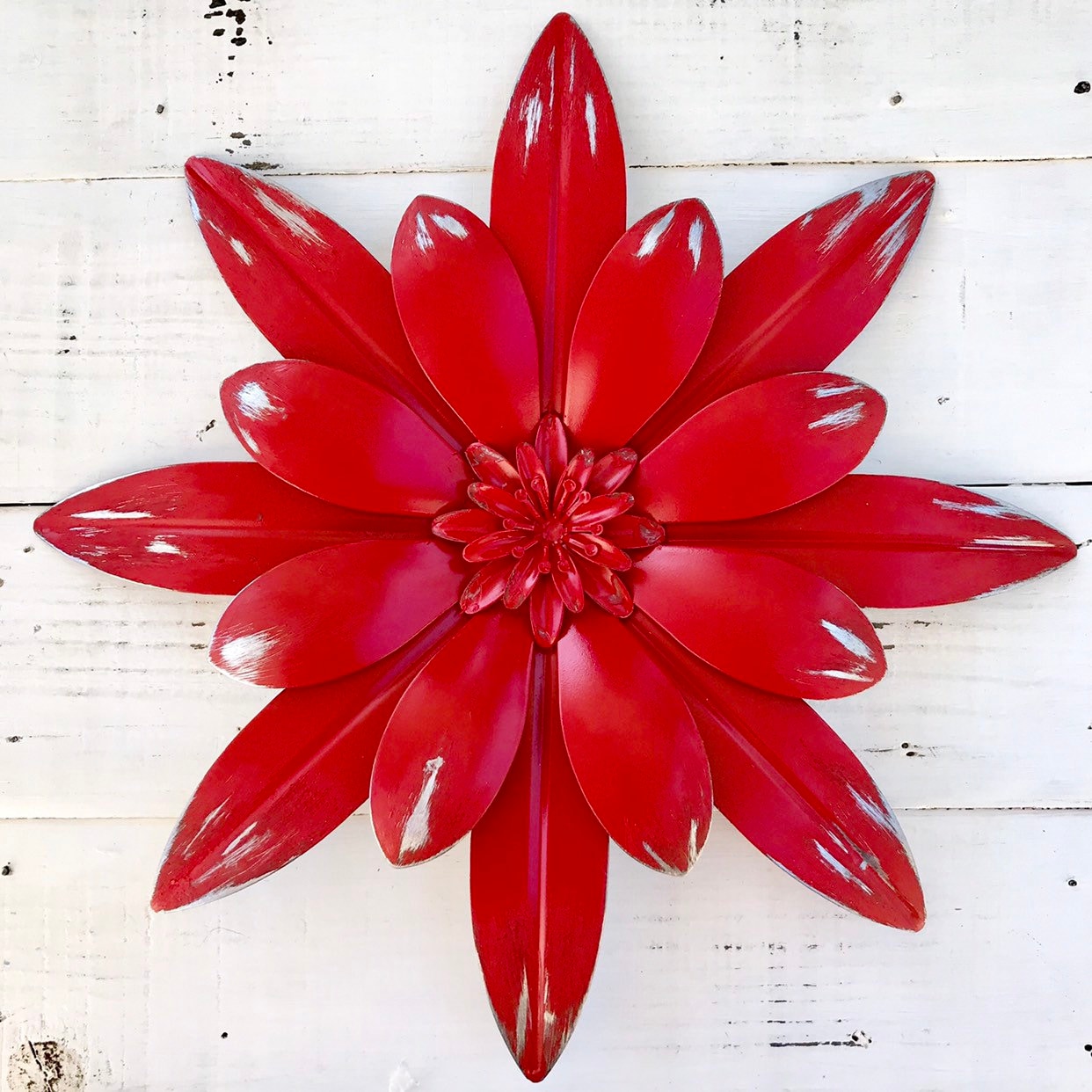 Galvanized Wall Flower/ Red Metal Flower/ Flower Art/ Metal | Etsy
