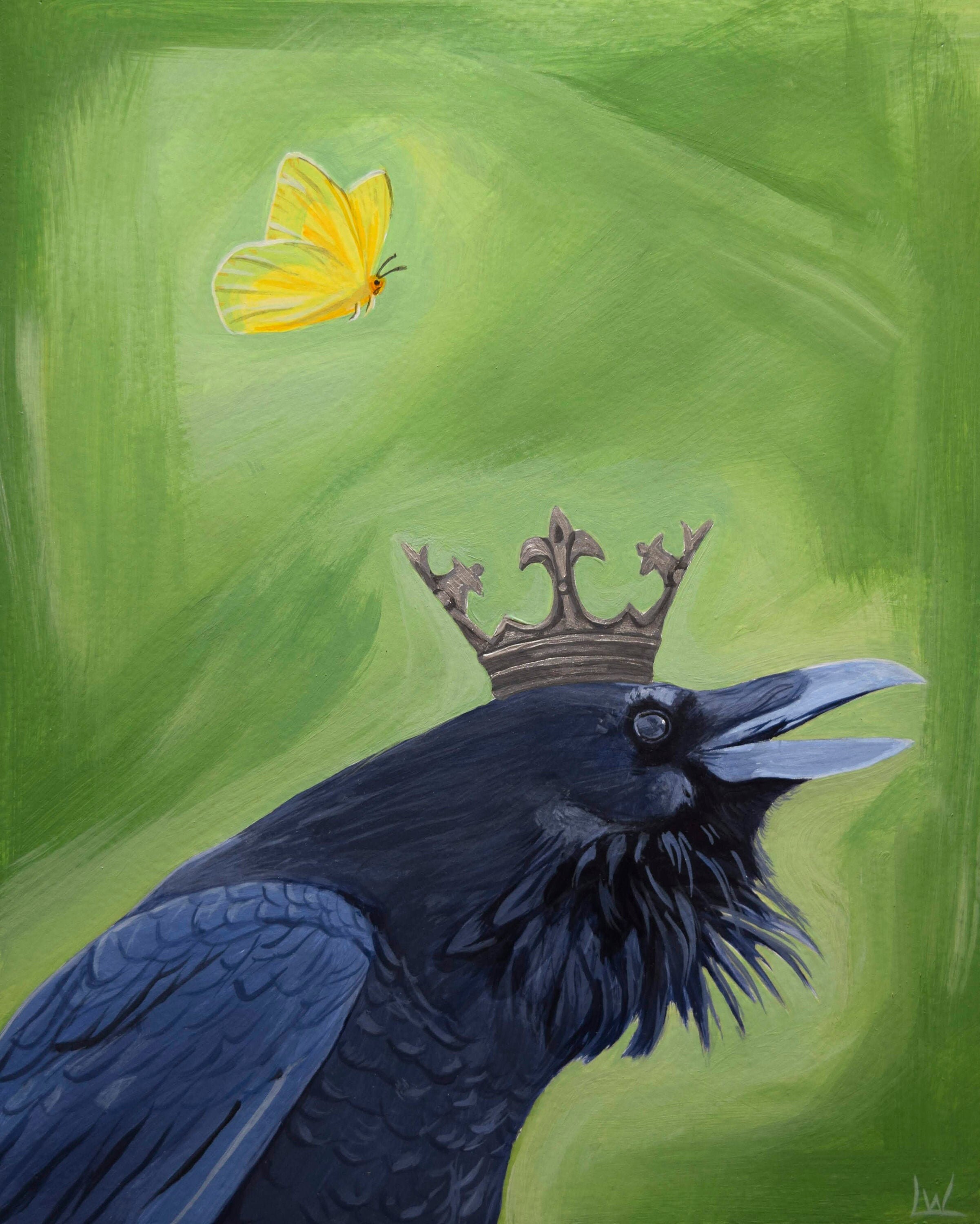 Raven in a Crown with a Butterfly Fine Art Giclee Print by | Etsy