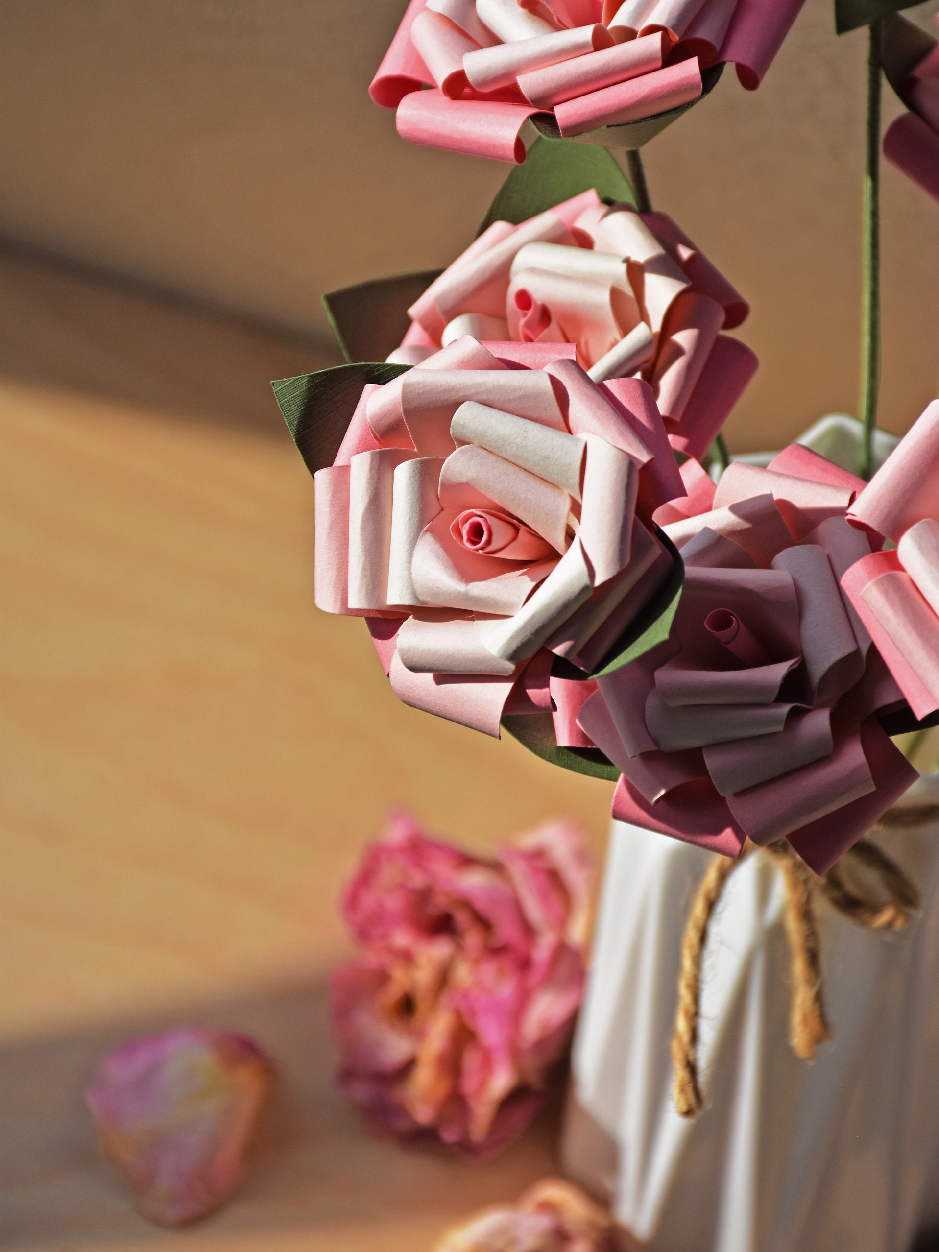 Pink Handmade Paper Roses Flower Bouquet, Paper Flowers Arrangement ...