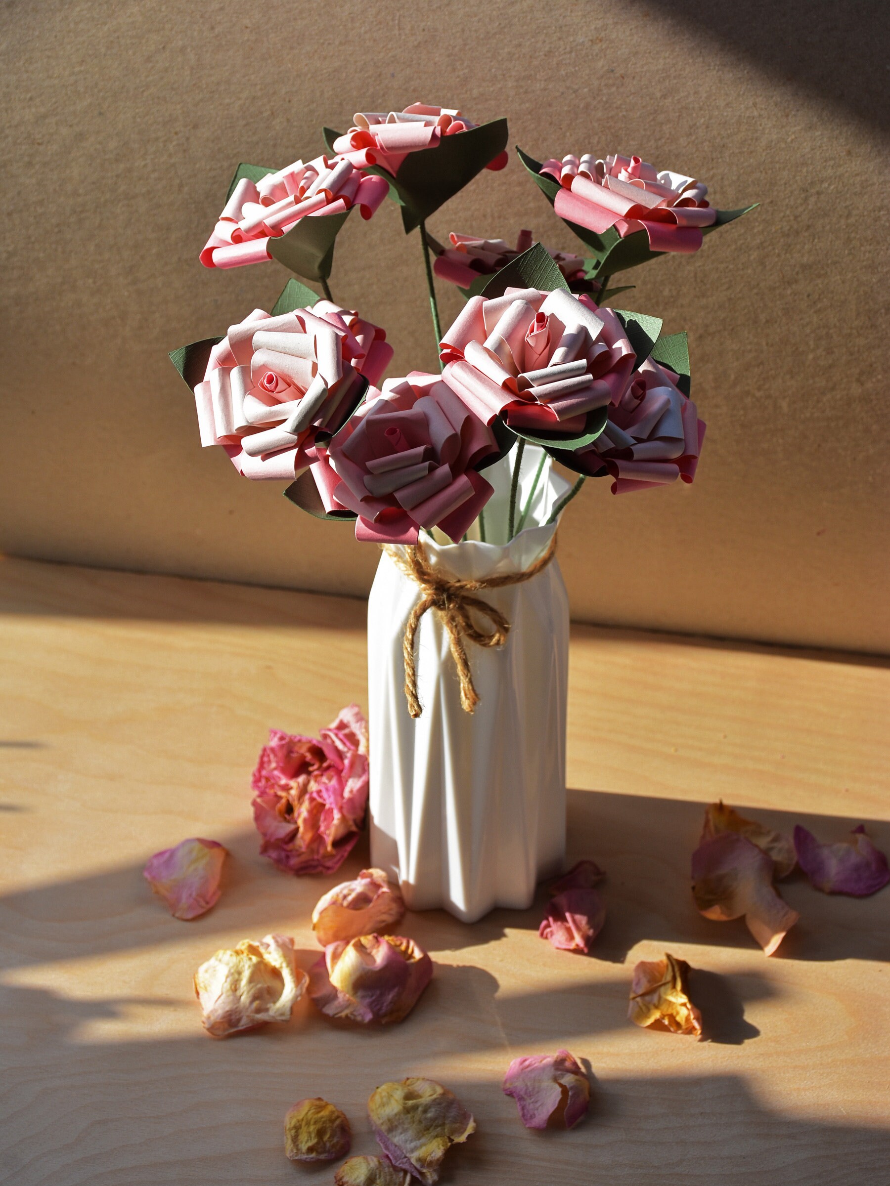 Pink Handmade Paper Roses Flower Bouquet, Paper Flowers Arrangement ...