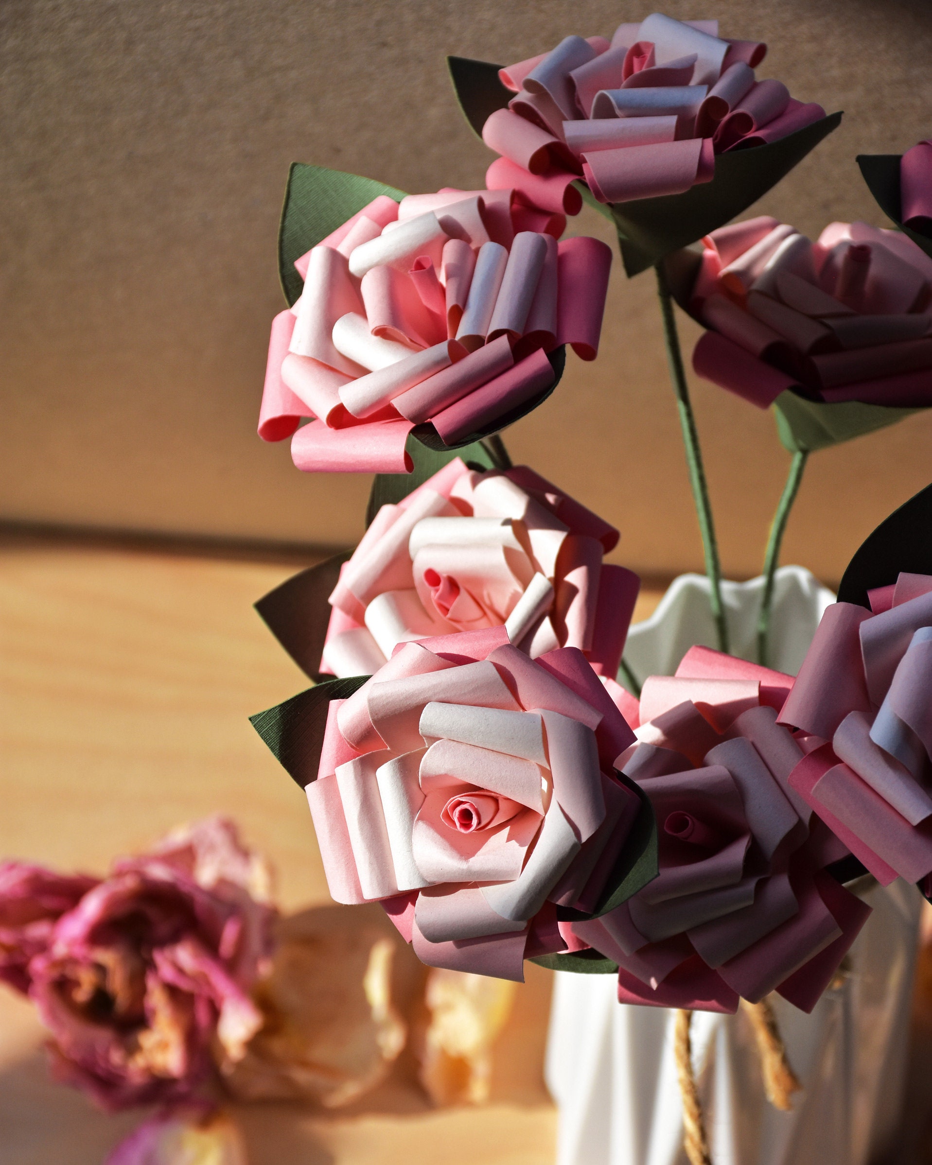 Pink Handmade Paper Roses Flower Bouquet, Paper Flowers Arrangement ...