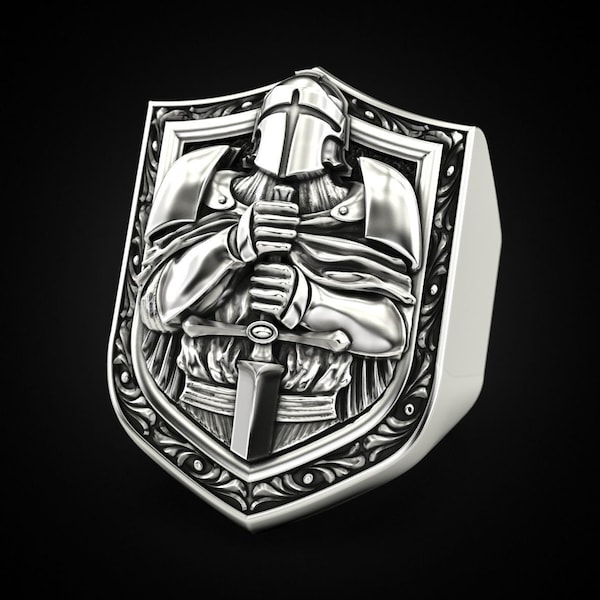 Mens Gold Silver Sword Shield Ring - Etsy