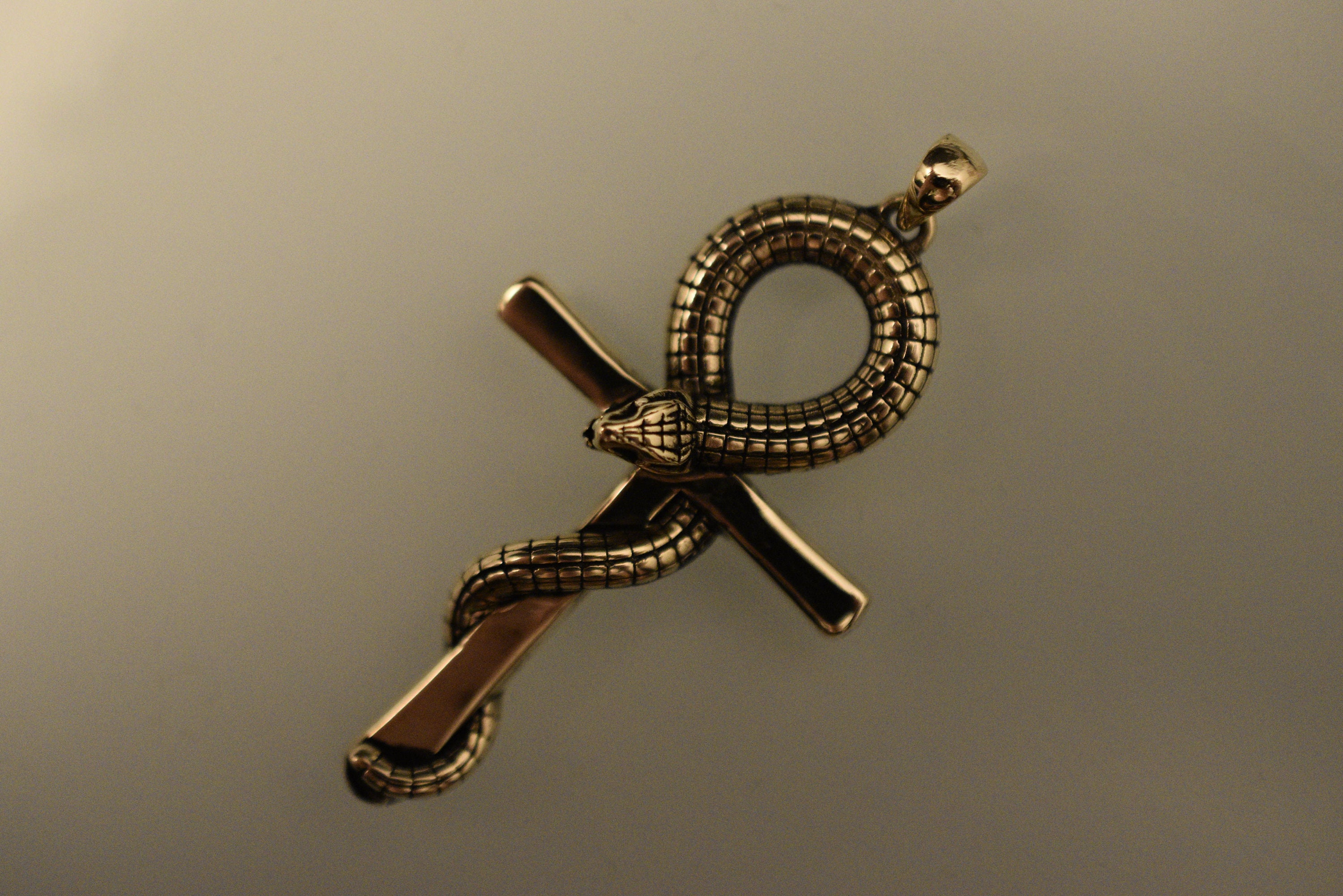 Serpent Ankh Pendant *10k/14k/18k White, Yellow, Rose, Green Gold, Gold ...