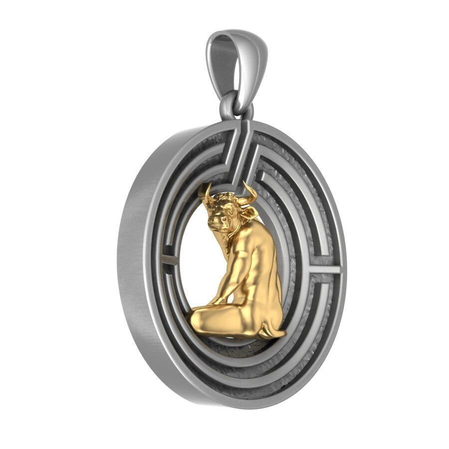 Minotaur Labyrinth Pendant *10k/14k/18k White, Yellow, Rose Green Gold ...