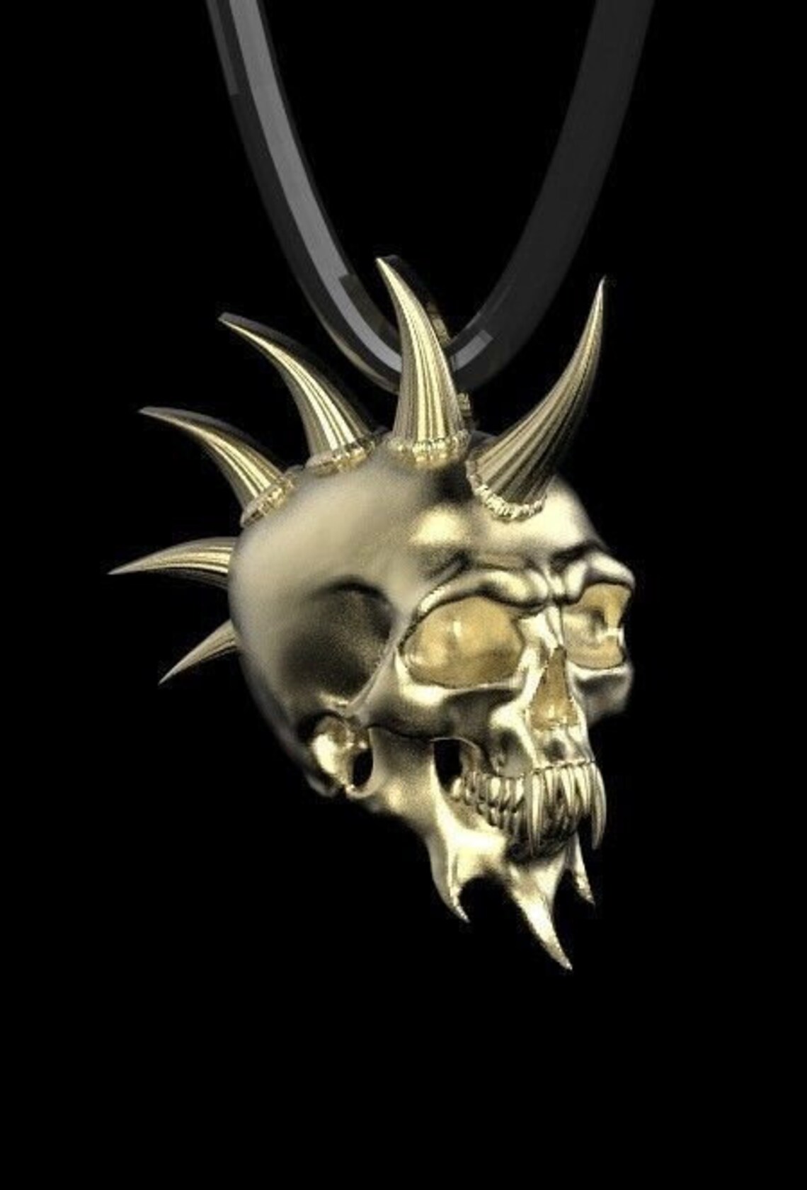 Mohawk Skull Pendant *10k/14k/18k White, Yellow, Rose, Green Gold, Gold ...