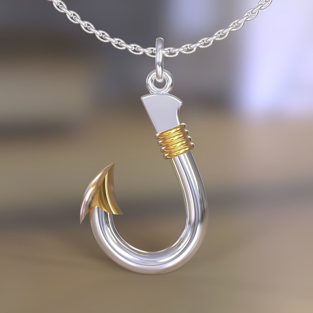 Perfect Cast Fishing Hook Pendant *10k/14k/18k White, Yellow, Rose ...