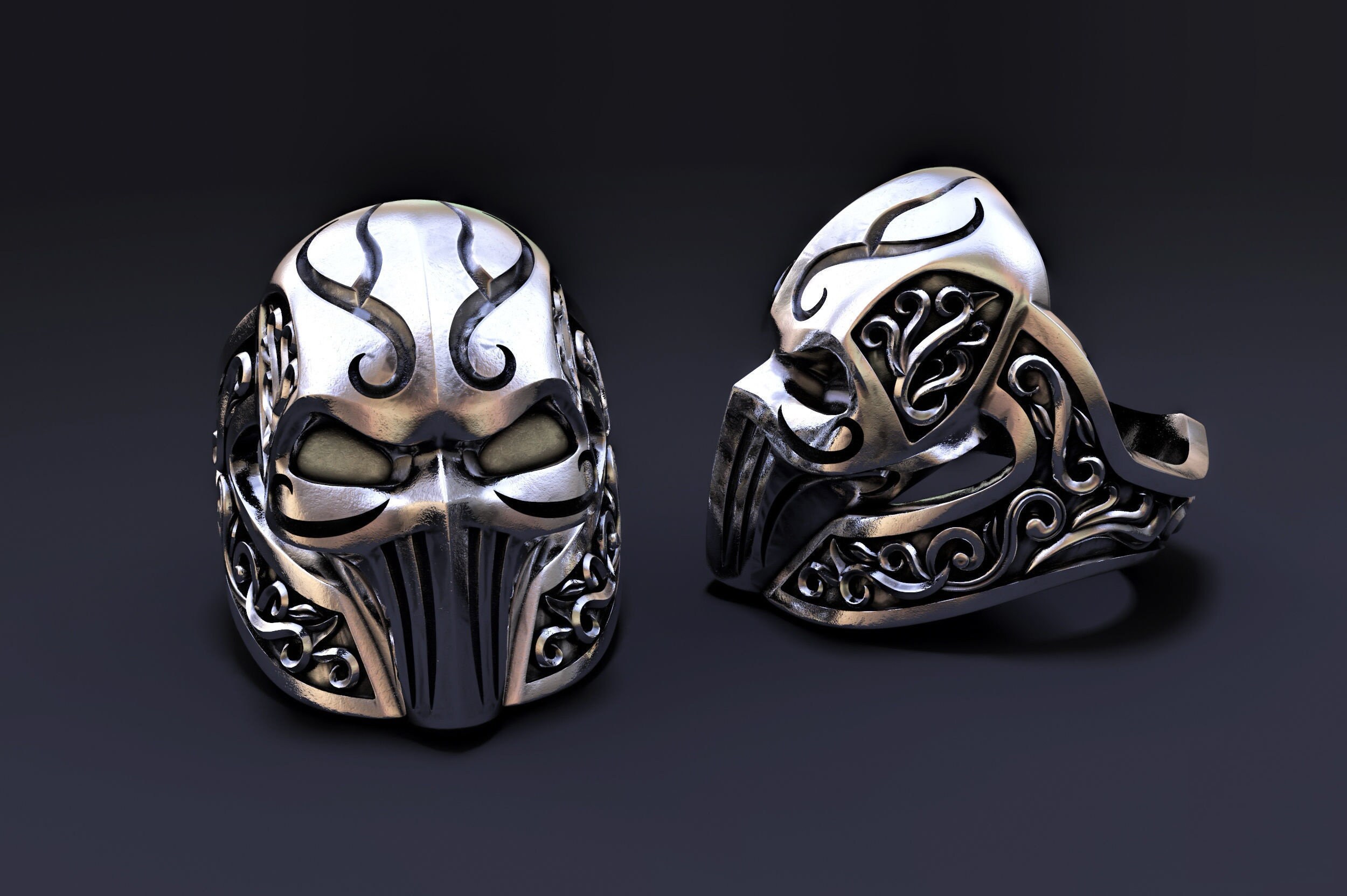 Eligos Demon Ring 10k 14k 18k White Yellow Rose Green Gold Gold Plated Silver Skull Biker Punk Gothic Demonic Men Women Thumb Gift