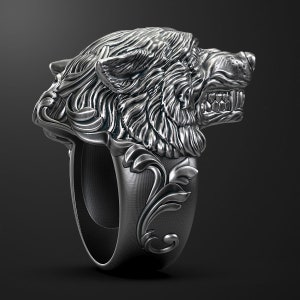 Gray Wolf Ring *10k/14k/18k White, Yellow, Rose, Green Gold, Gold ...