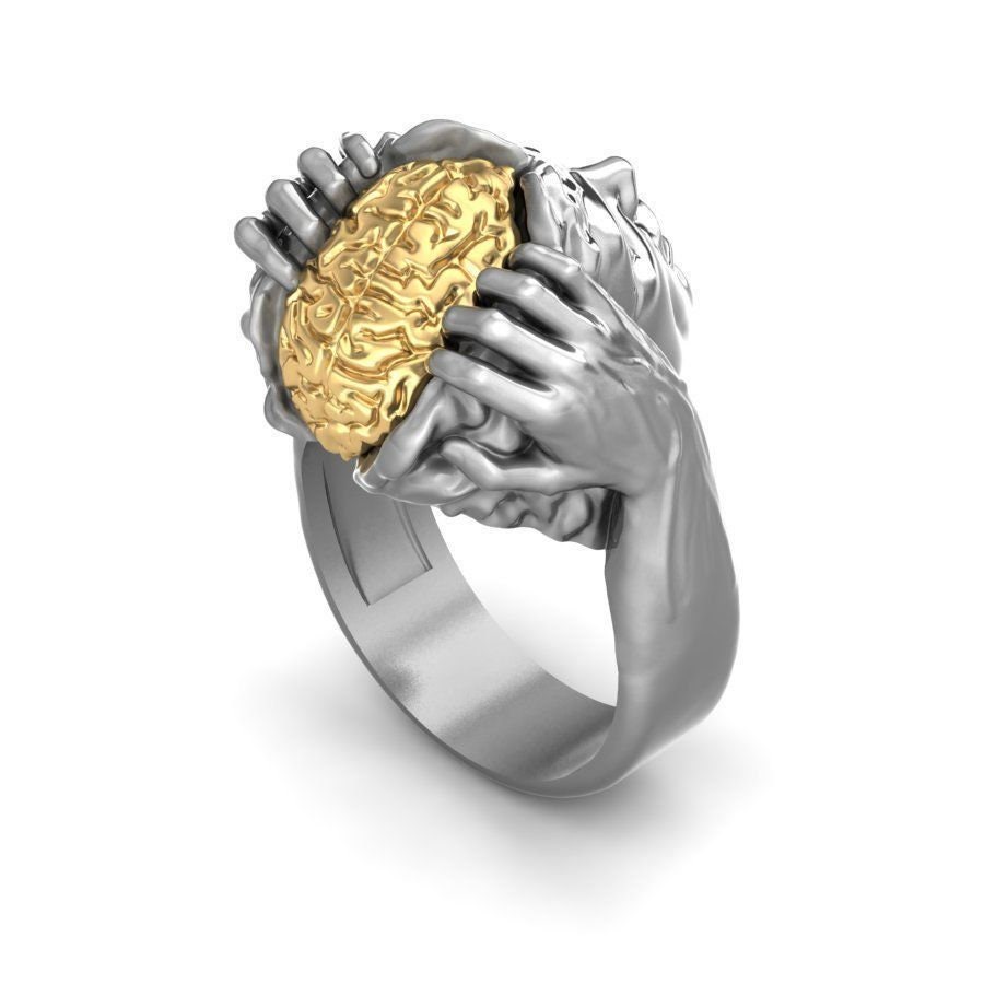 Brainiac Ring 10k/14k/18k White Yellow Rose Green Gold - Etsy