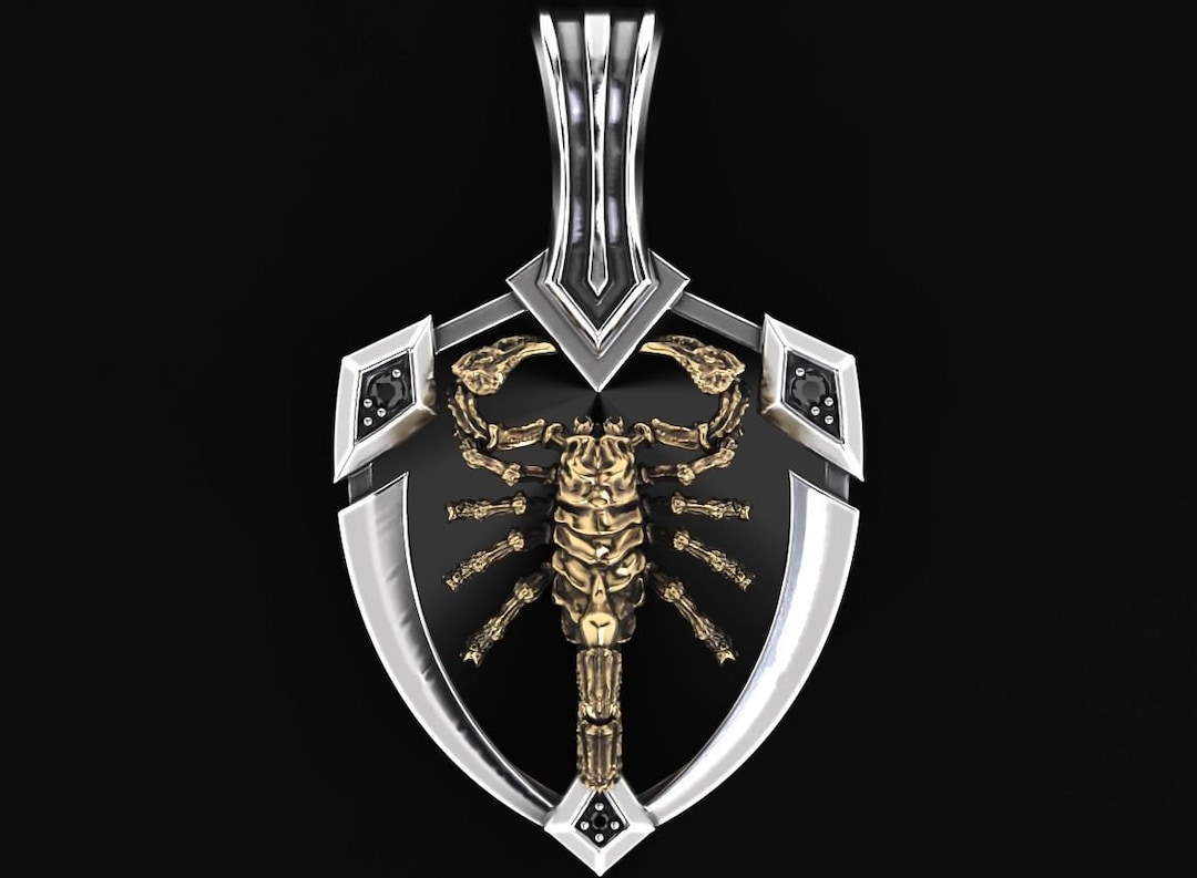 Scorpion Shield Pendant *10k/14k/18k White, Yellow, Rose, Green Gold ...