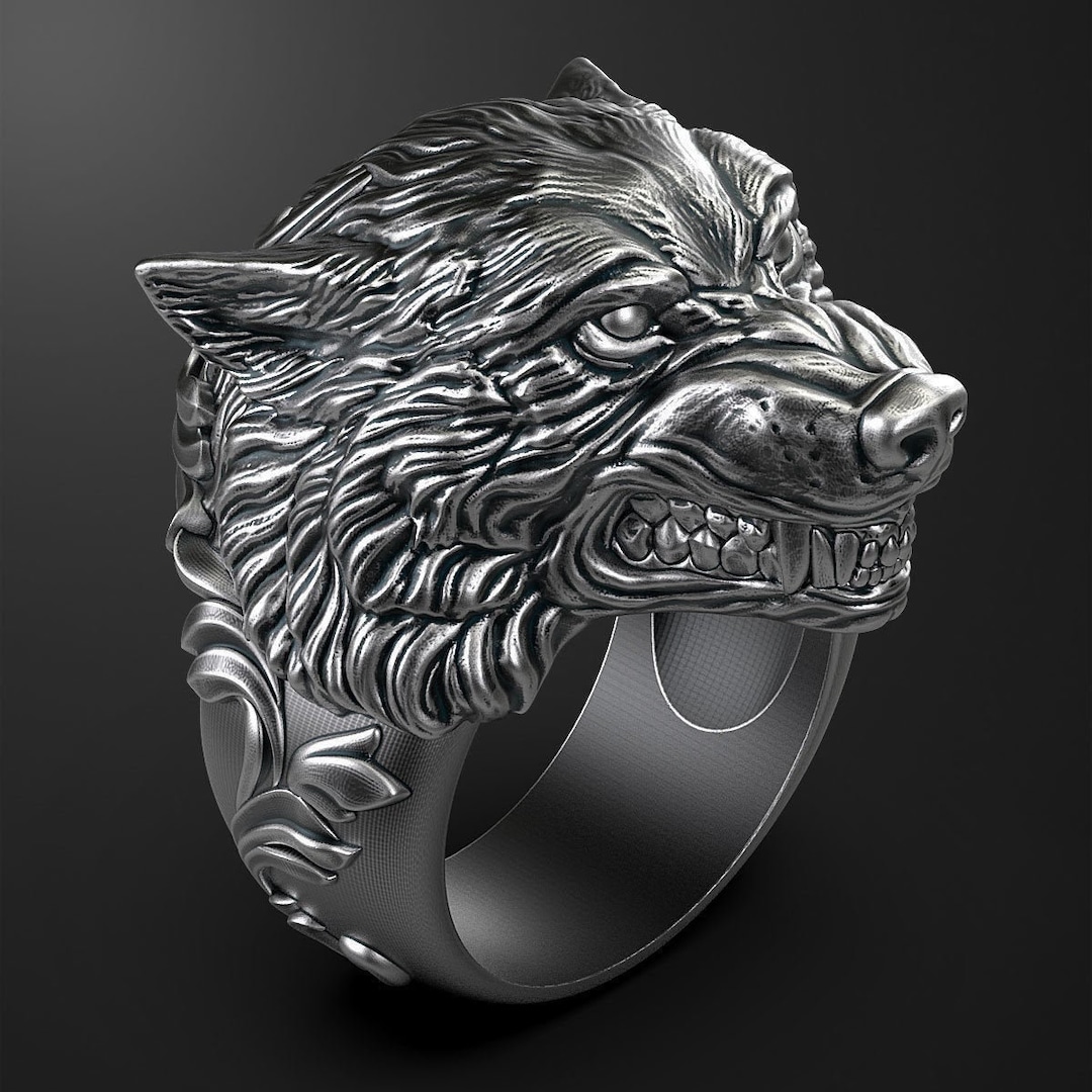 Gray Wolf Ring *10k/14k/18k White, Yellow, Rose, Green Gold, Gold ...