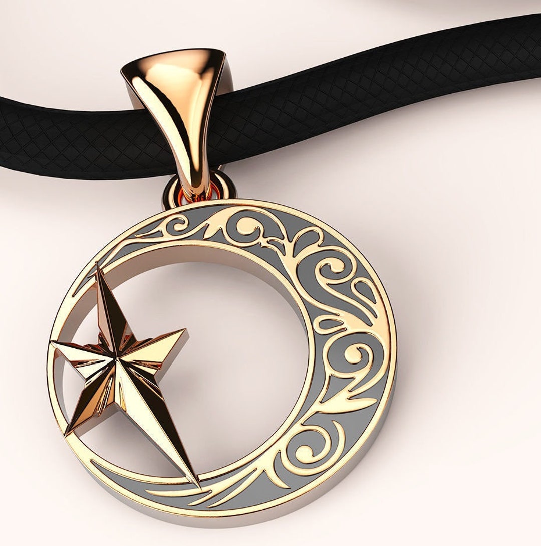 Star and Crescent Islamic Pendant *10k/14k/18k White, Yellow, Rose ...