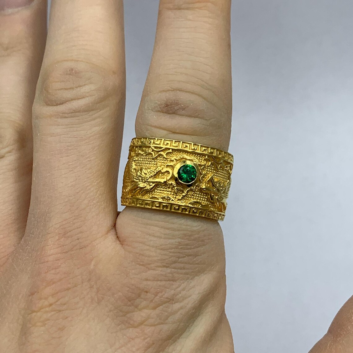 Dracon Dragon Ring *synthetic Ruby With 10k/14k/18k White, Yellow Rose ...