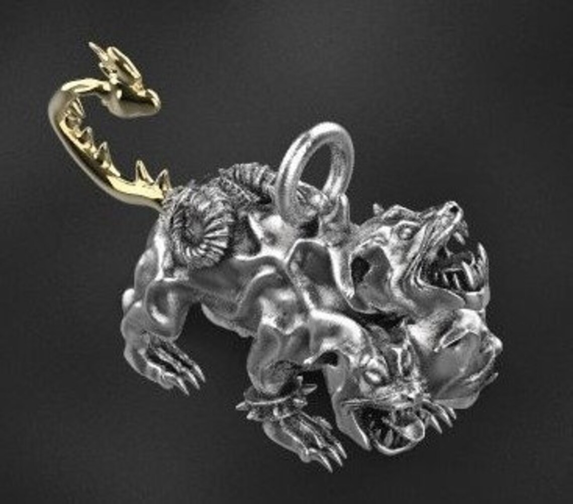 Cerberus Pendant 10k/14k/18k White Yellow Rose Green Gold | Etsy
