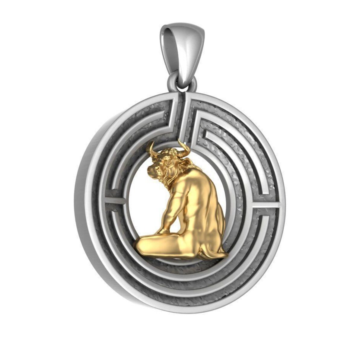 Minotaur Labyrinth Pendant *10k/14k/18k White, Yellow, Rose Green Gold ...
