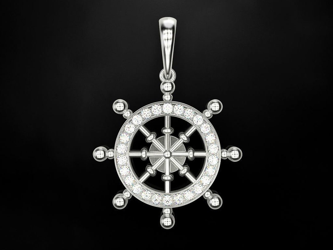 Helmsman Wheel Pendant *0.78 Carat Moissanite With 10k/14k/18k White ...