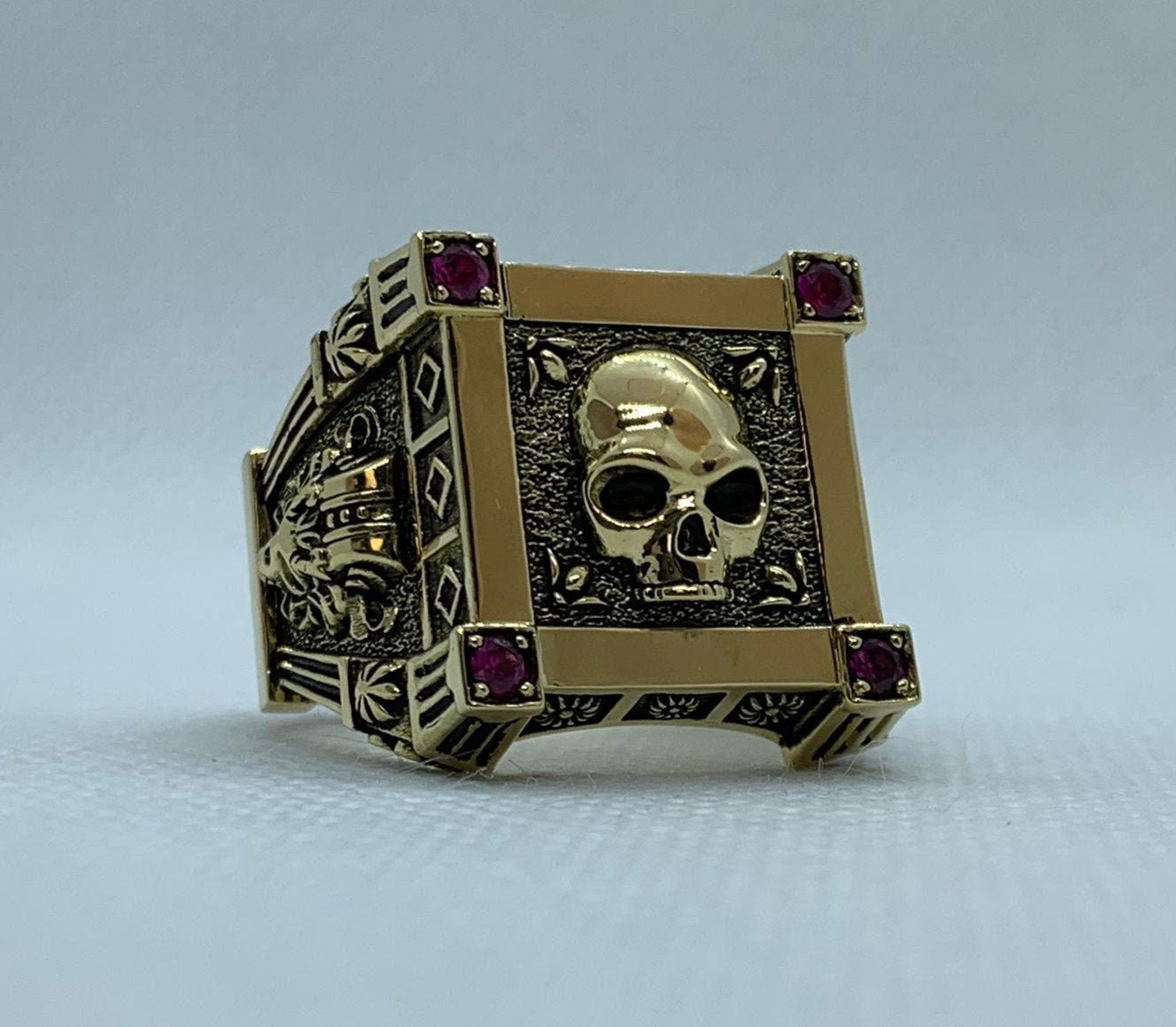 Red Death Skull Ring 10k/14k/18k White Yellow Rose Green | Etsy