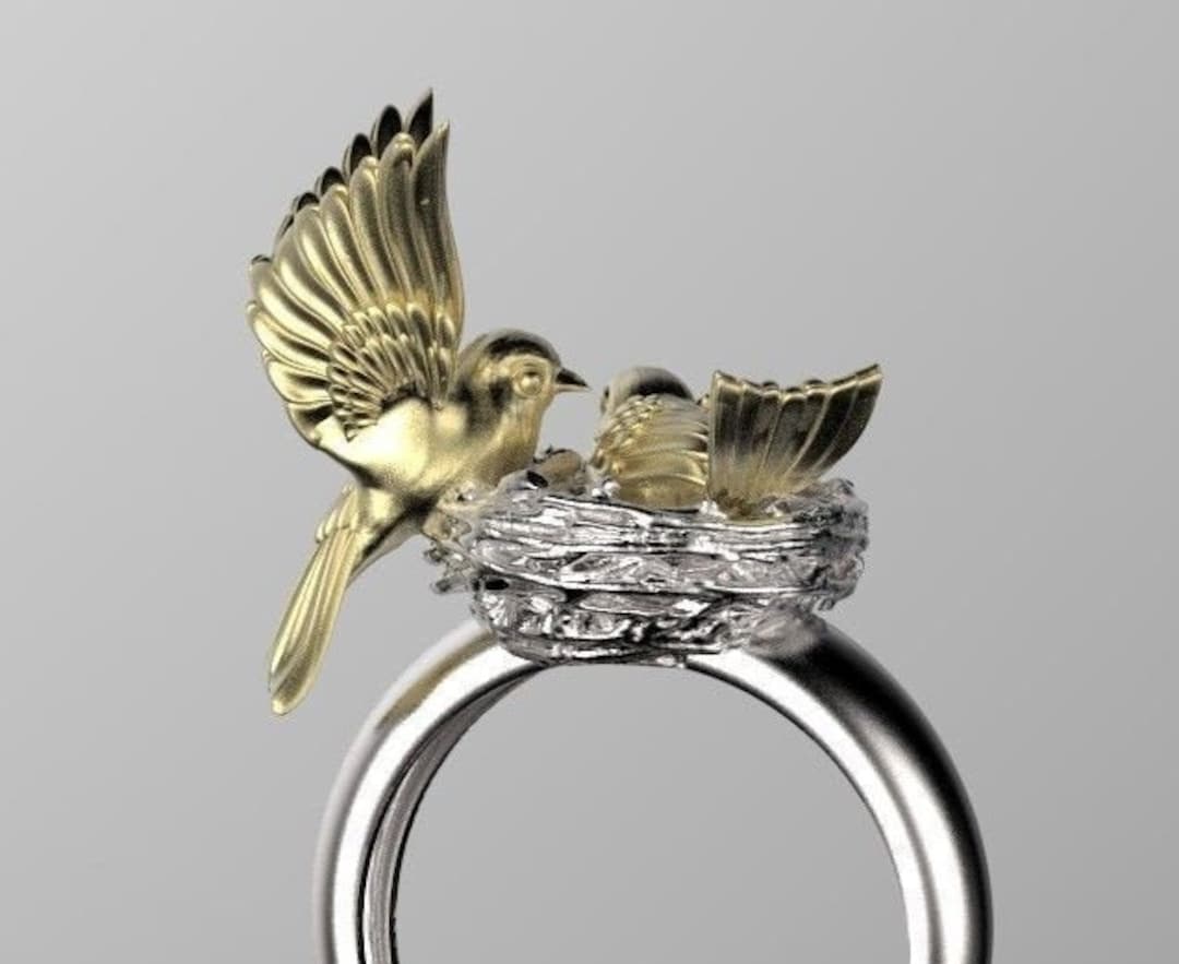Nesting Birds Ring *10k/14k/18k White, Yellow, Rose, Green Gold, Gold ...