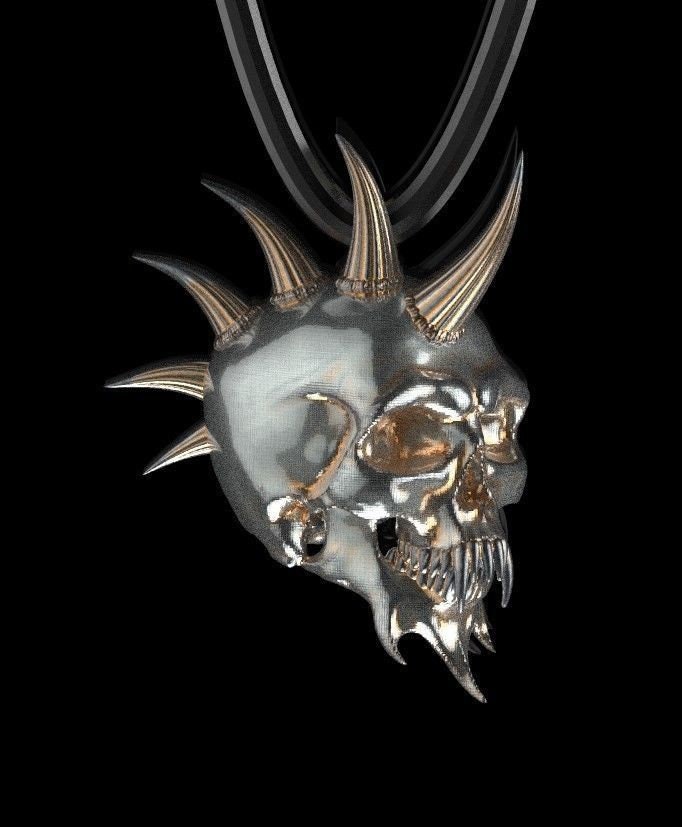 Mohawk Skull Pendant *10k/14k/18k White, Yellow, Rose, Green Gold, Gold ...