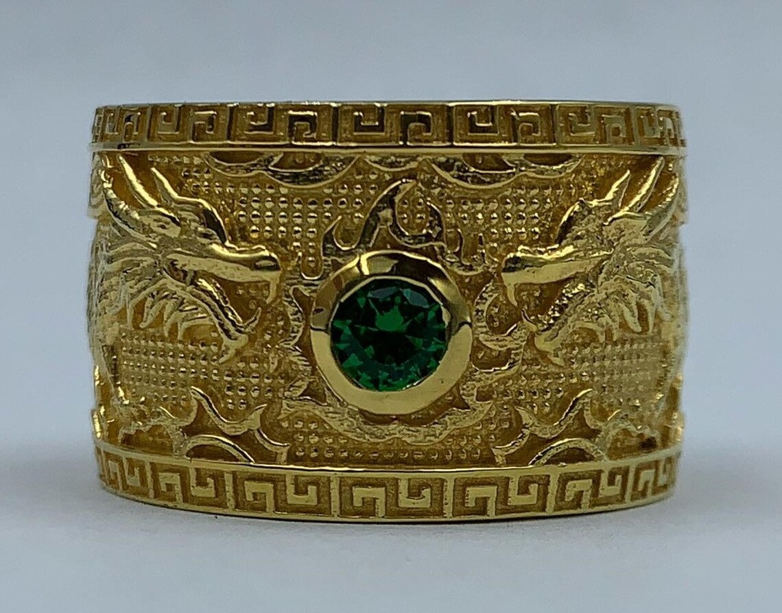 Dracon Dragon Ring *synthetic Ruby With 10k/14k/18k White, Yellow Rose ...