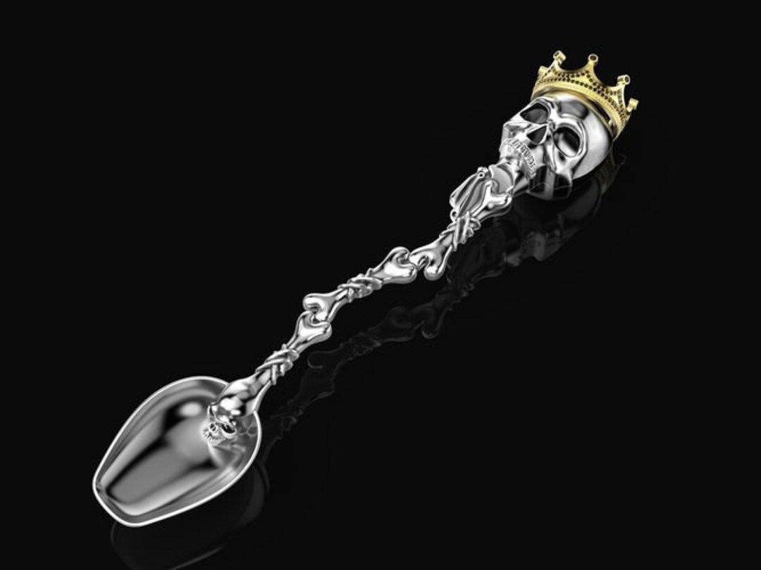 Skull and Bones Spoon *0.80 Carat Onyx and Synthetic Rubies With 10k ...