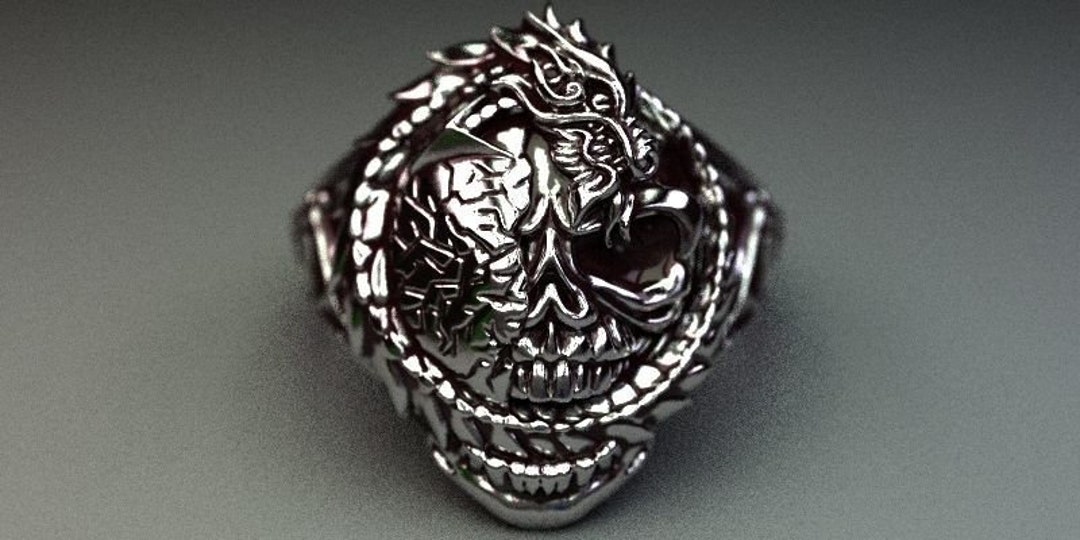 Dragon Skull Ring *10k/14k/18k White, Yellow, Rose, Green Gold, Gold ...