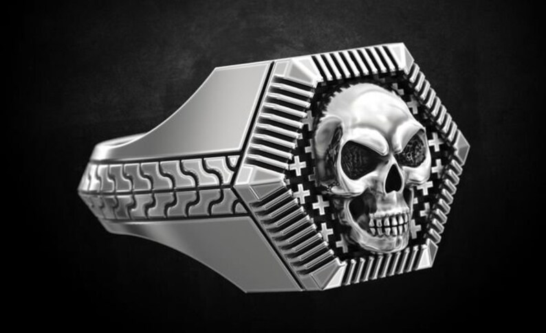 Demon Hunter Skull Ring 10k/14k/18k White Yellow Rose - Etsy