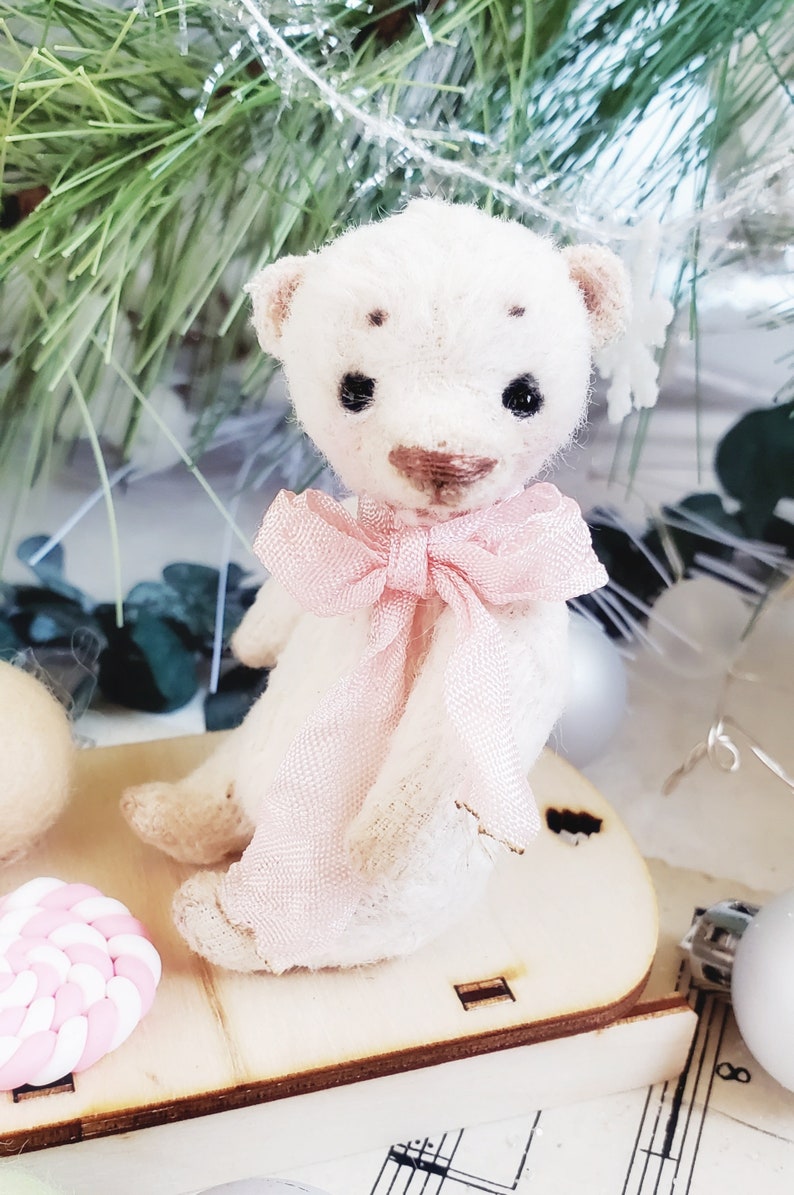 Artist Miniature White Teddy Bear Christmas Gift Ooak Doll - Etsy