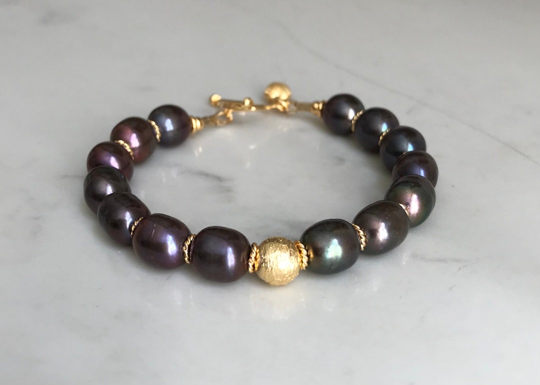 Black Pearls + Thai Hill Tribe Silver 24 K Gold Vermeil. Genuine Black ...