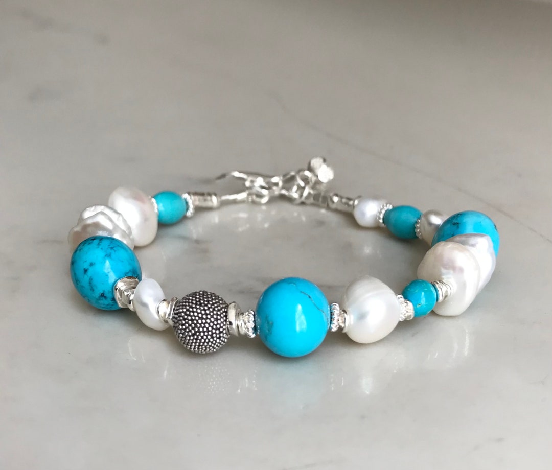 Persian Turquoise Freshwater Pearls Thai Hill Tribe Silver Handmade ...