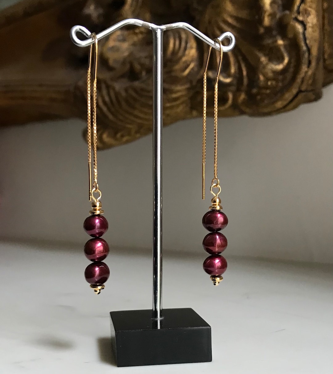 Pearl + Thai Hill Tribe Silver 24k Gold Vermeil Threader Earrings ...