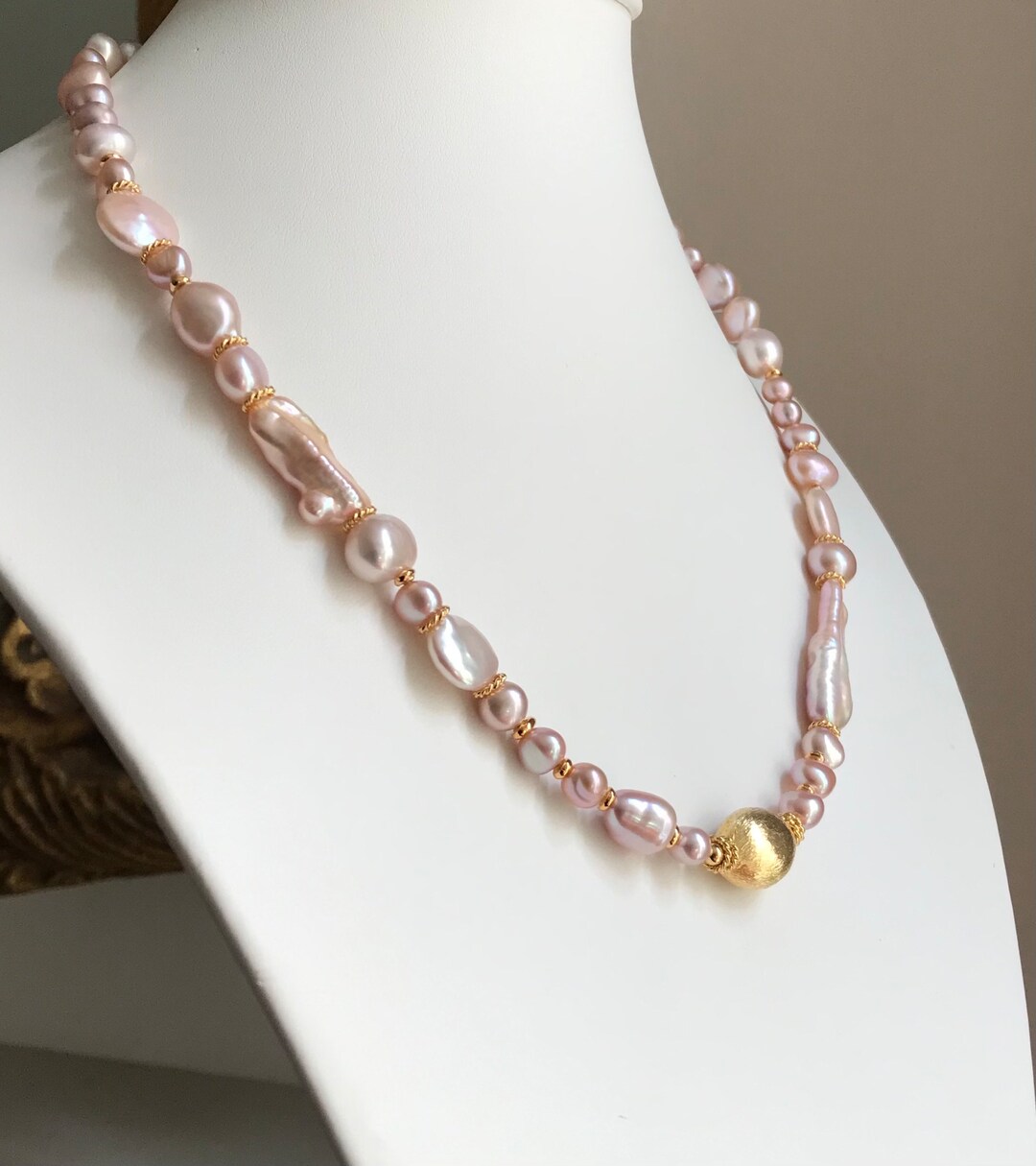 Stunning Pink Pearls + Thai Hill Tribe Silver 24k Gold Vermeil Necklace ...