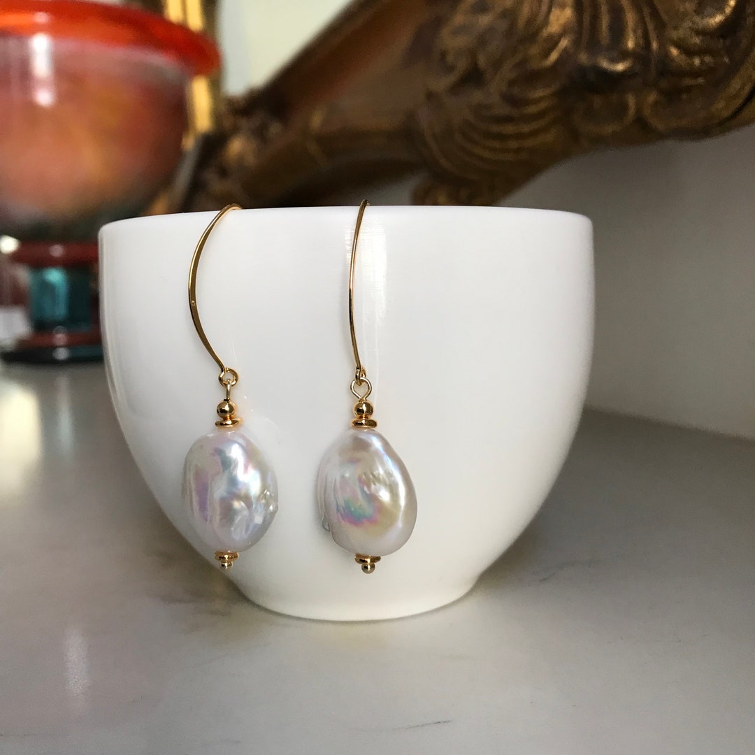 Baroque Pearls + Thai Hill Tribe 24k Gold Vermeil Earrings, Genuine ...