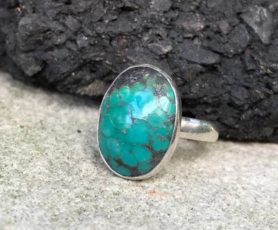Genuine Turquoise spider Web Matrix Design Ring With Sterling Silver ...