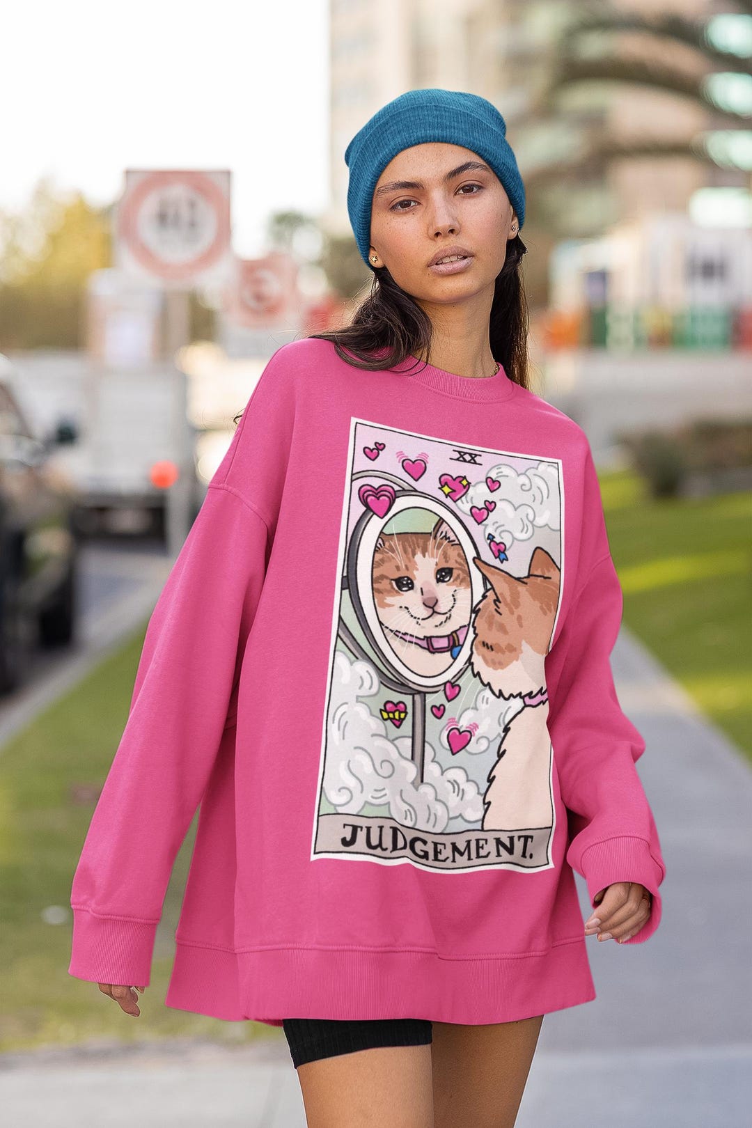 Judgement Sad Cat Mirror Meme Tarot Sweatshirt Crying Cat Tarot Hearts ...