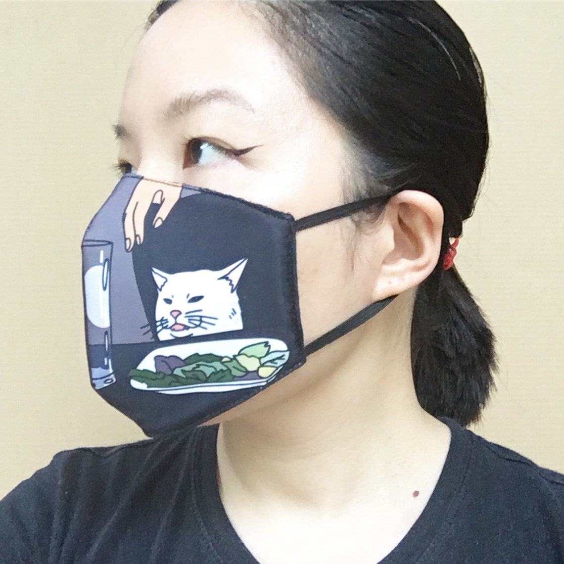 Meme Angry Woman Vs Cat Face Mask Crying Cat Meme Meme | Etsy