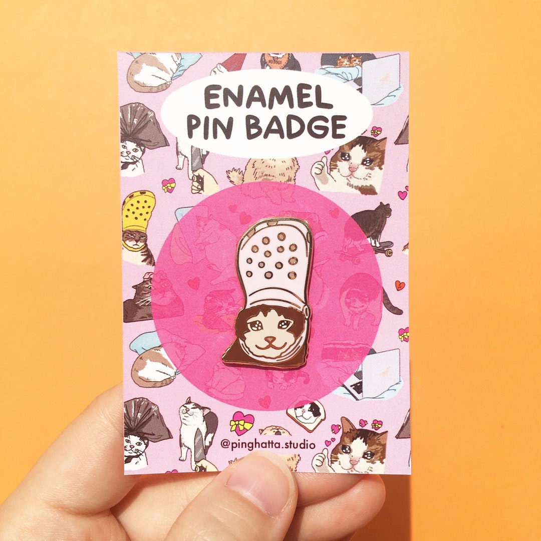 The Original Pink Croc Sad Cat Enamel Pin – Cat Meme Pin, Sad Cat Meme ...