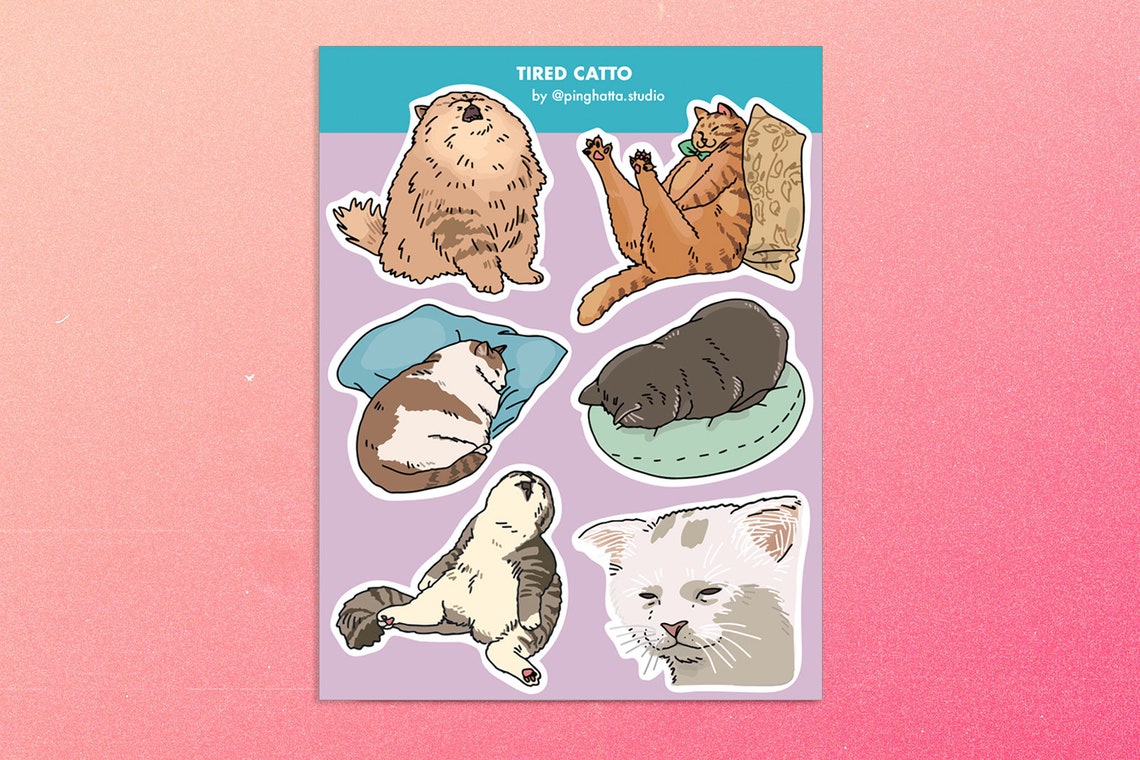 Tired Catto Sad Cat Meme Sticker Sheet Fat Cat Lover - Etsy