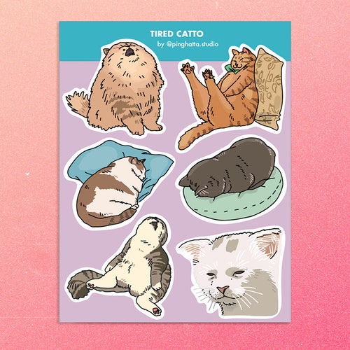 Tired Catto Sad Cat Meme Sticker Sheet Fat Cat Lover - Etsy