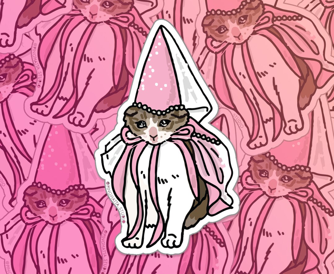 Pink Fairy Princess Sad Cat Meme Sticker – Cat Meme Sticker, Kawaii Cat ...