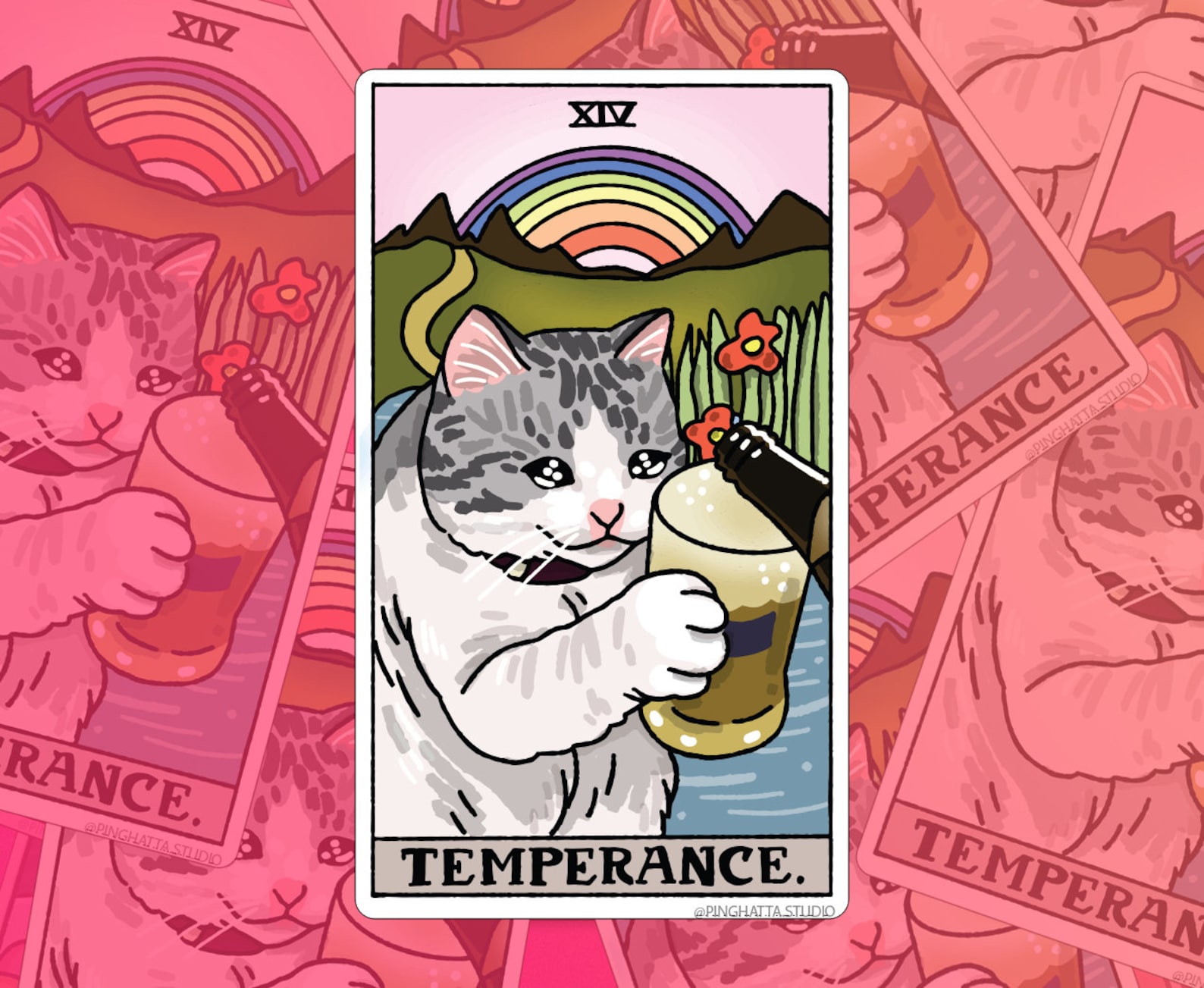 Tarot Cat Temperance Beer Sad Cat Meme Sticker Cat Meme | Etsy