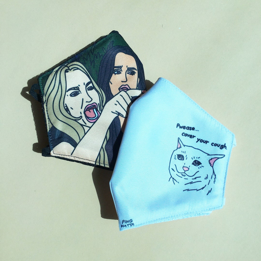 Cat Meme Mask Bundle of 2 - Meme Angry Woman Vs Cat Face Mask, Crying ...