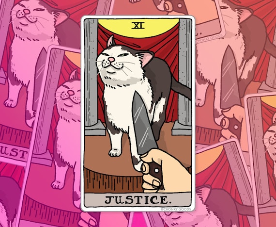 Tarot Cat Justice Knife Cat Meme Sticker Cat Meme Sticker - Etsy